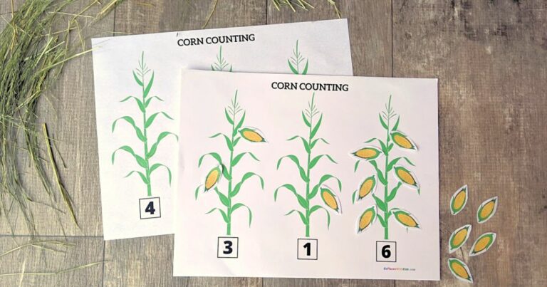 Corn Counting Preschool Activity- with printable - Raise Curious Kids