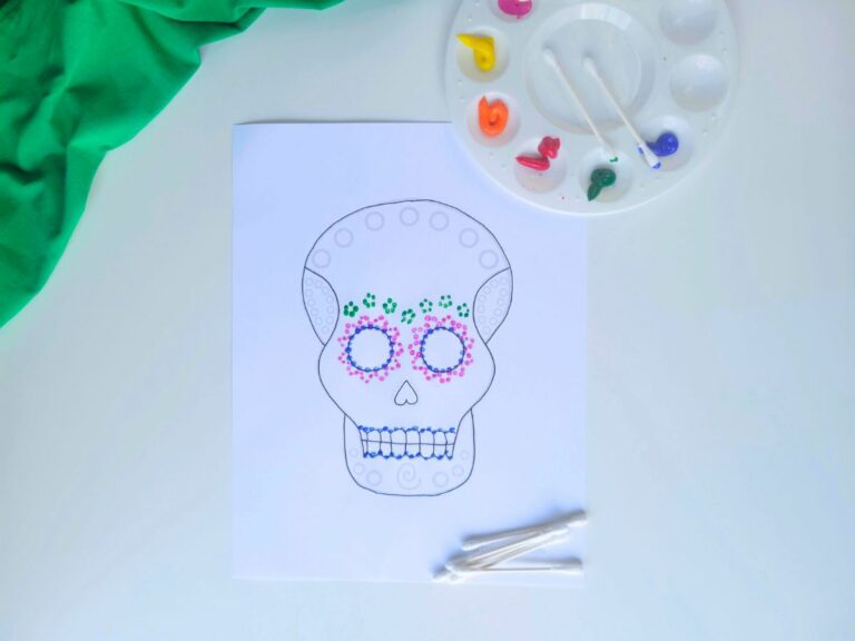 Sugar Skull Dot Art Craft (Free Template) - Raise Curious Kids