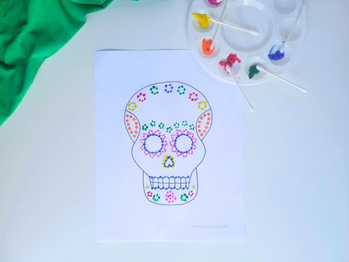 Sugar Skull Dot Art Craft (Free Template) - Raise Curious Kids