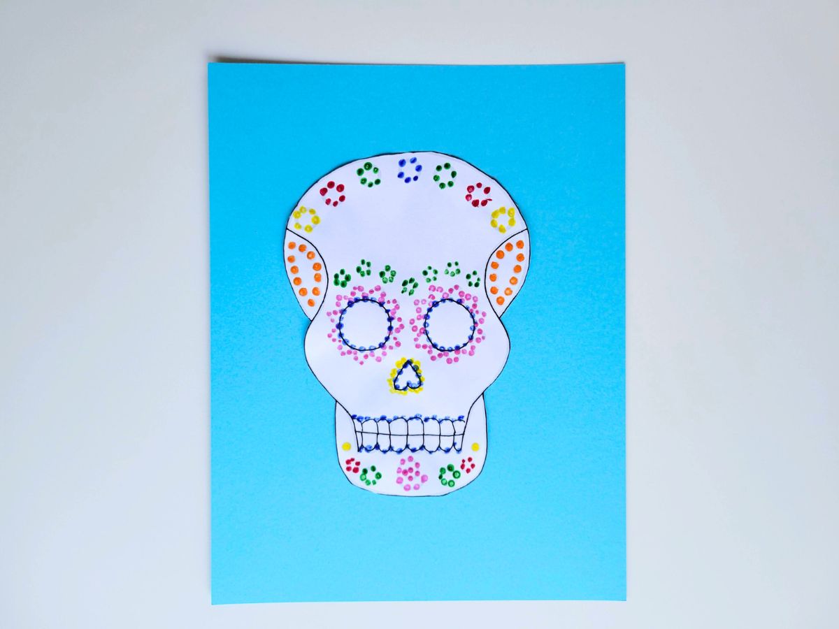 Sugar Skull Dot Art Craft (Free Template) - Raise Curious Kids