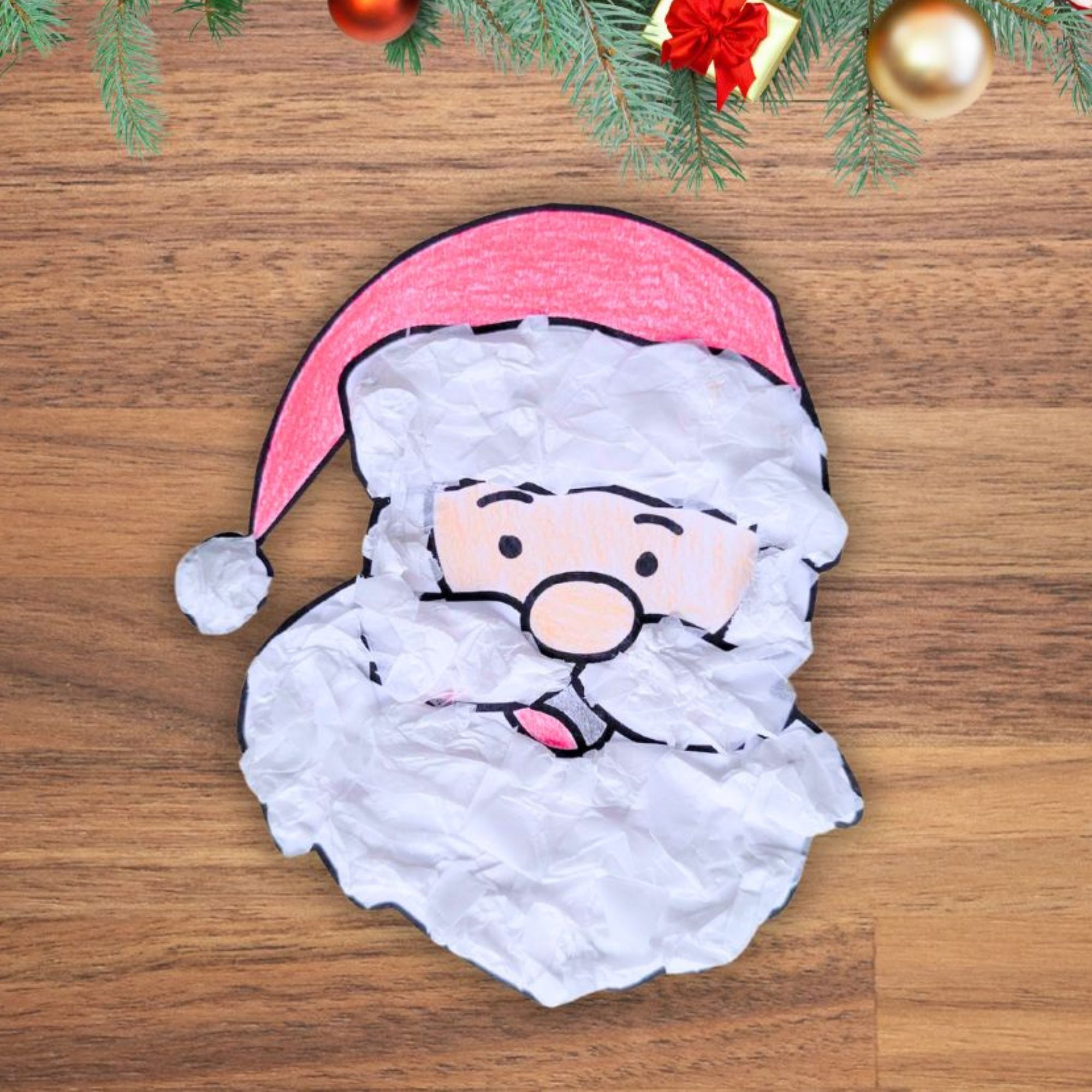 Santa Face Tissue Paper Craft (Free Template) - Raise Curious Kids