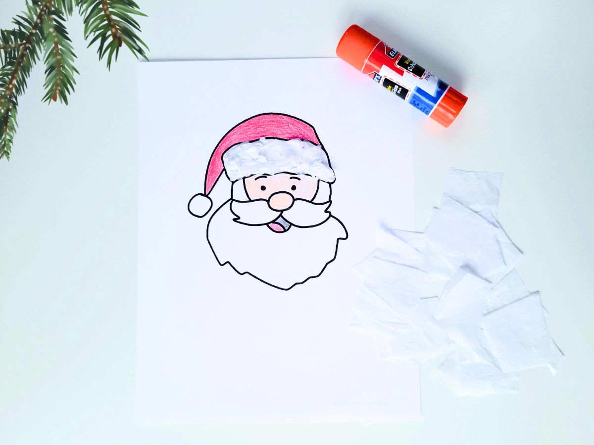Santa Face Tissue Paper Craft (Free Template) - Raise Curious Kids