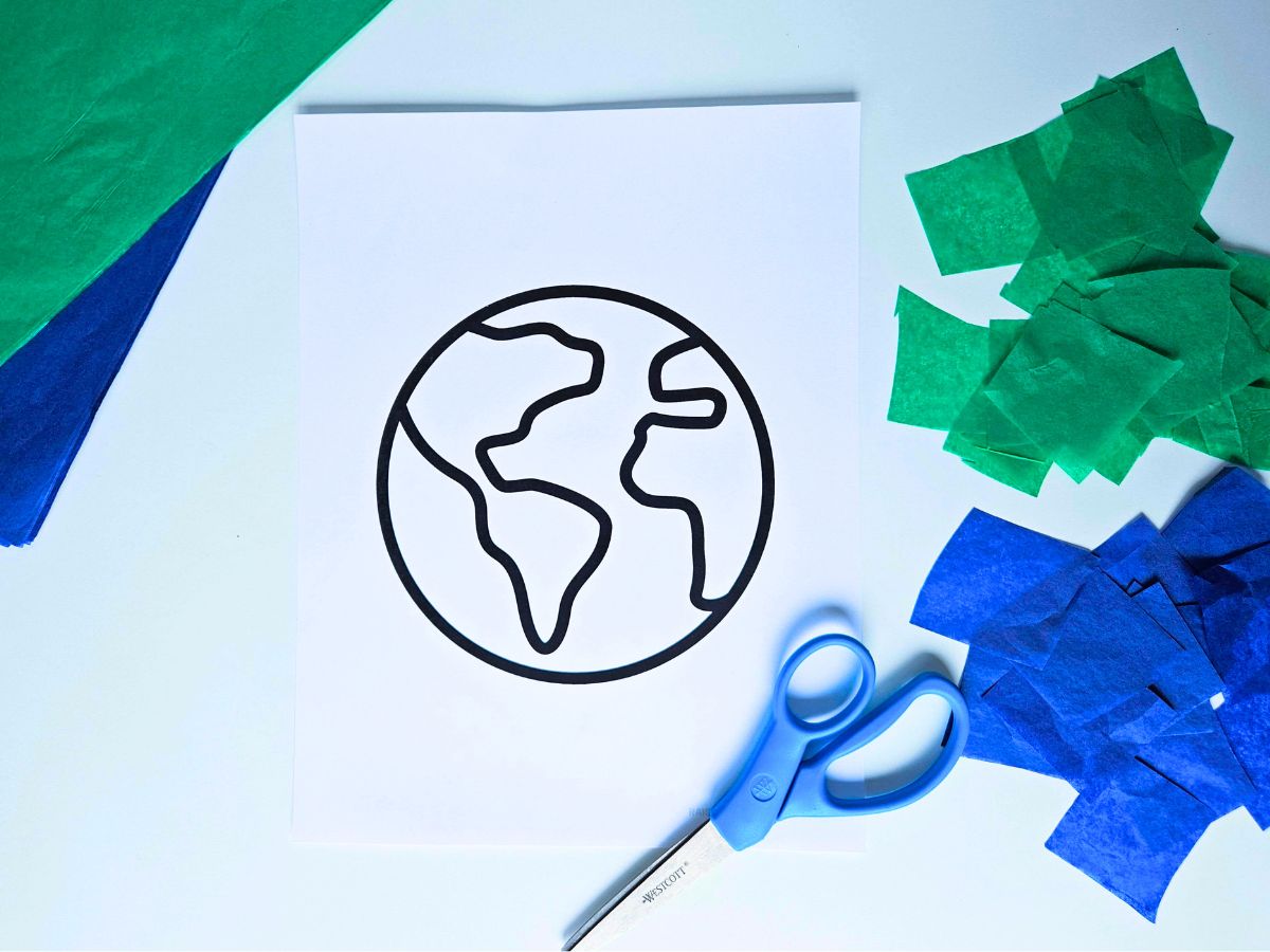 Easy Tissue Paper Earth Craft (free template) - Raise Curious Kids