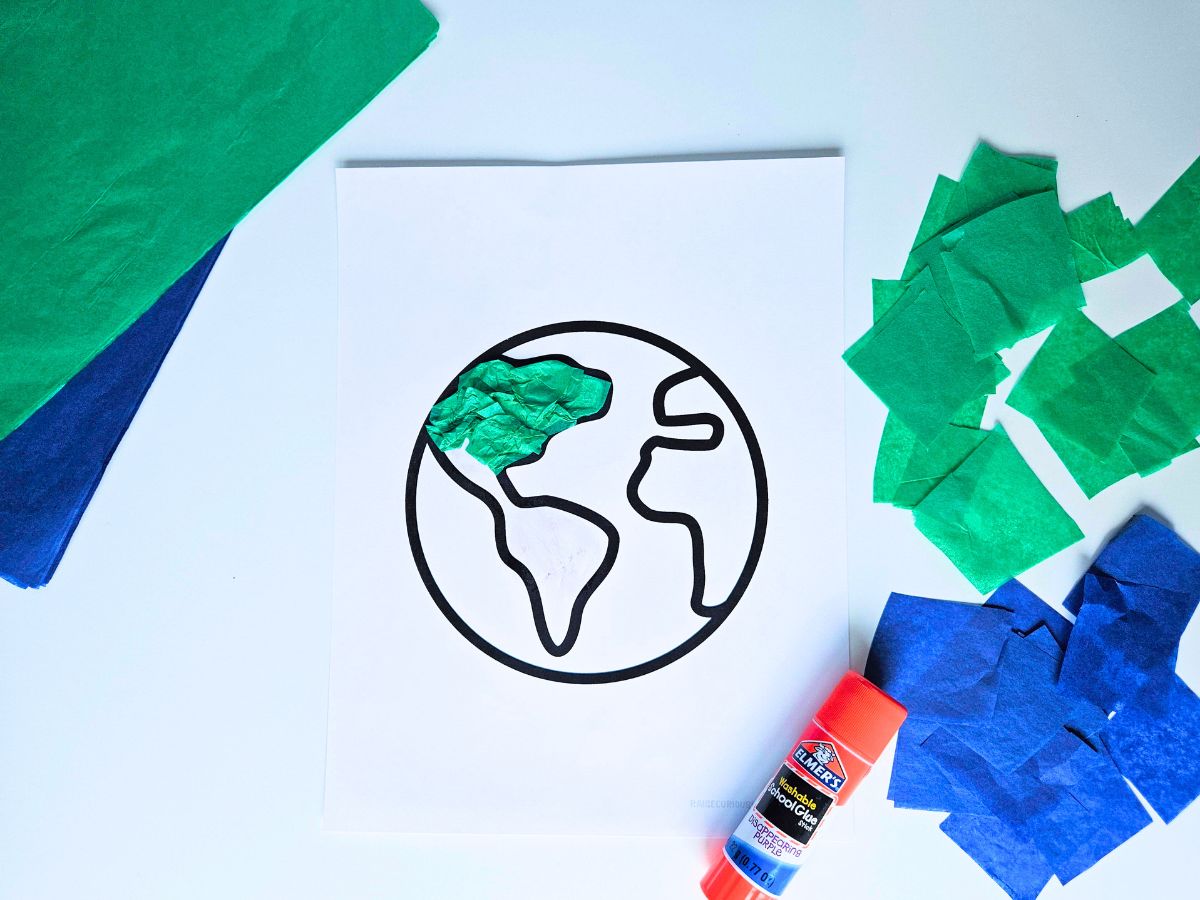 Easy Tissue Paper Earth Craft (free template) - Raise Curious Kids
