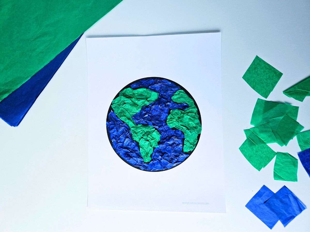 Easy Tissue Paper Earth Craft (free template) - Raise Curious Kids