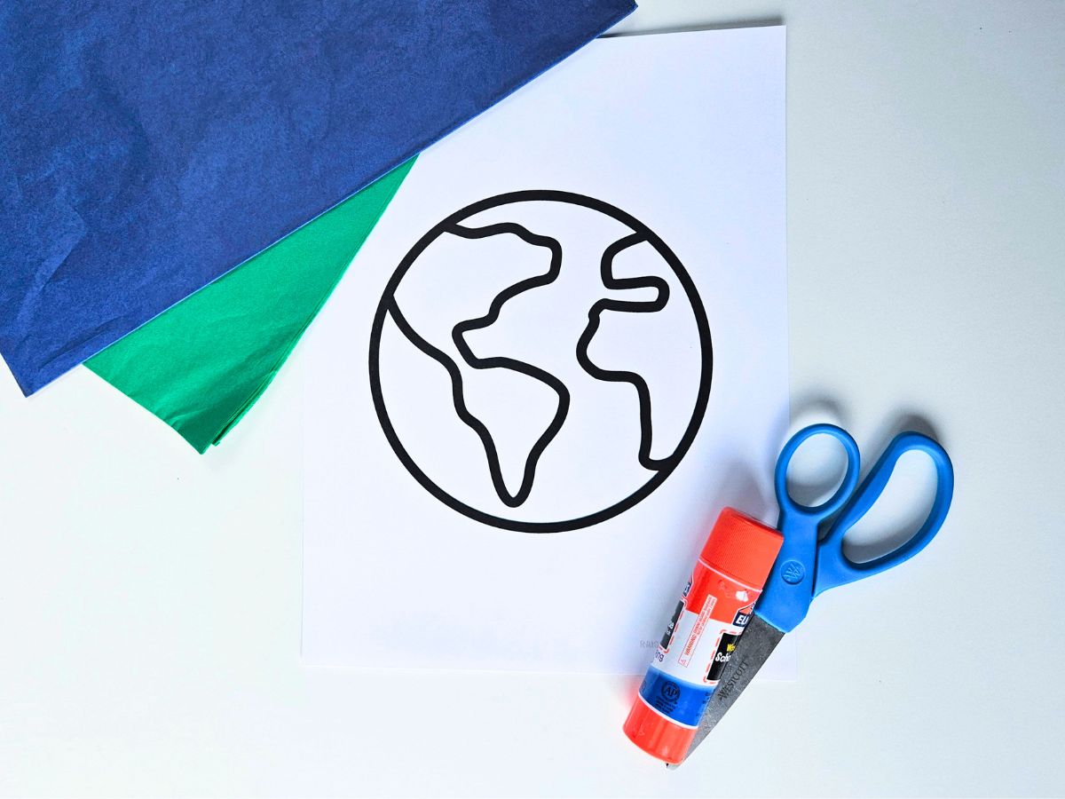 Easy Tissue Paper Earth Craft (free template) - Raise Curious Kids