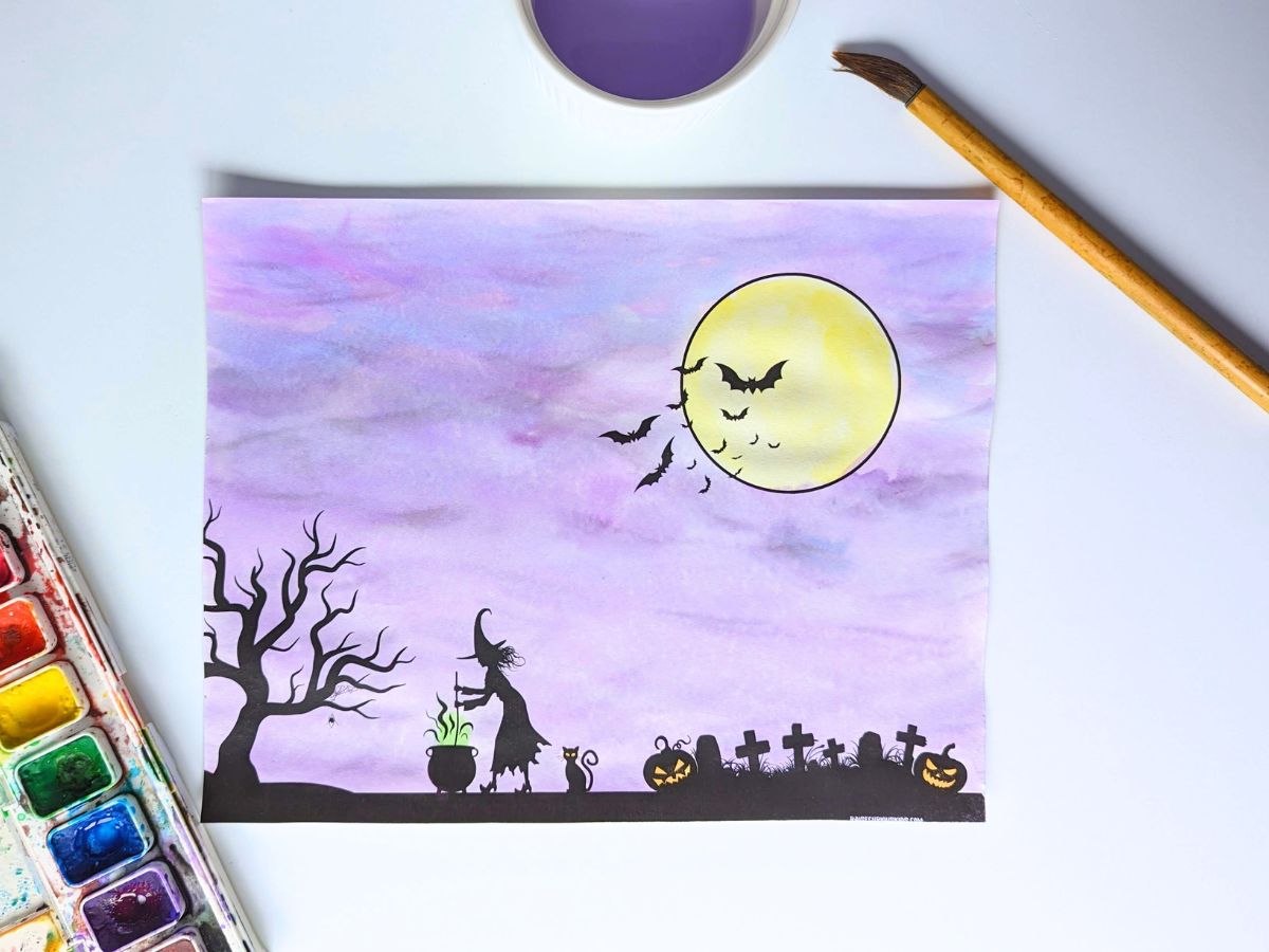 Halloween Watercolor Painting (Haunted House & Witch Printables ...