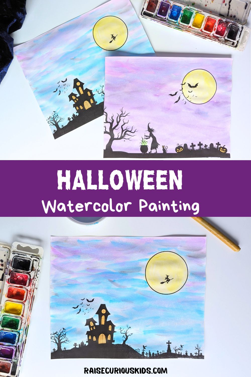 Halloween Watercolor Painting (Haunted House & Witch Printables ...
