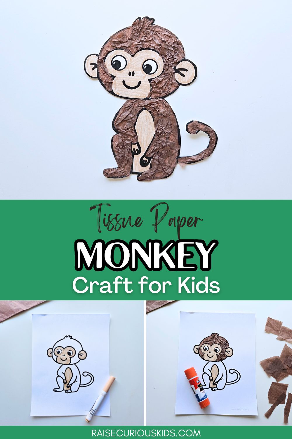 Monkey Tissue Paper Craft for Kids - Raise Curious Kids