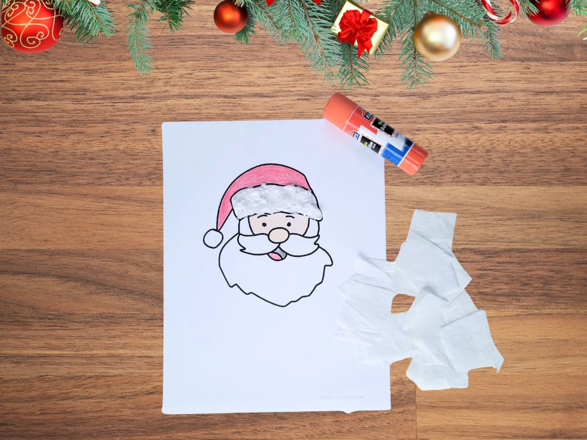 Santa Face Tissue Paper Craft (Free Template) - Raise Curious Kids