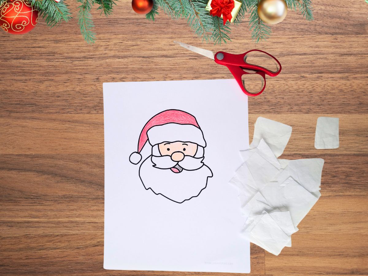 Santa Face Tissue Paper Craft (Free Template) - Raise Curious Kids