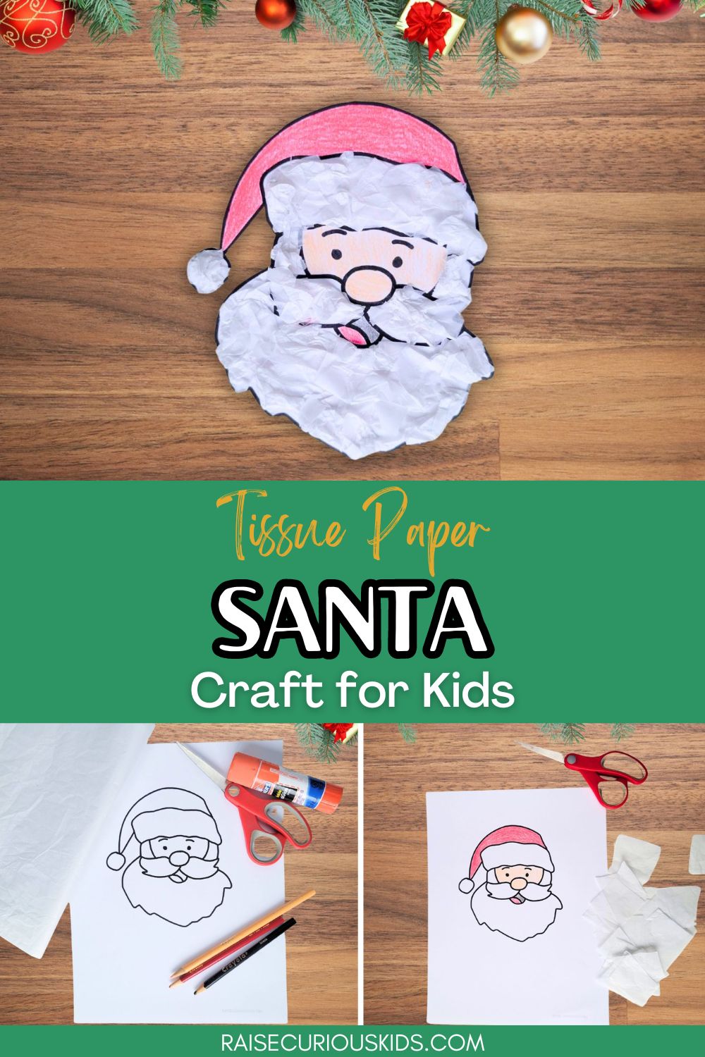 Santa Face Tissue Paper Craft (Free Template) - Raise Curious Kids