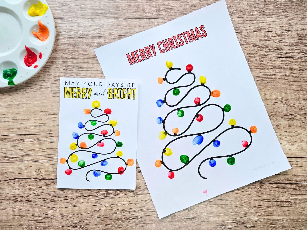Christmas Lights Fingerpainting Craft (with free Christmas Card ...