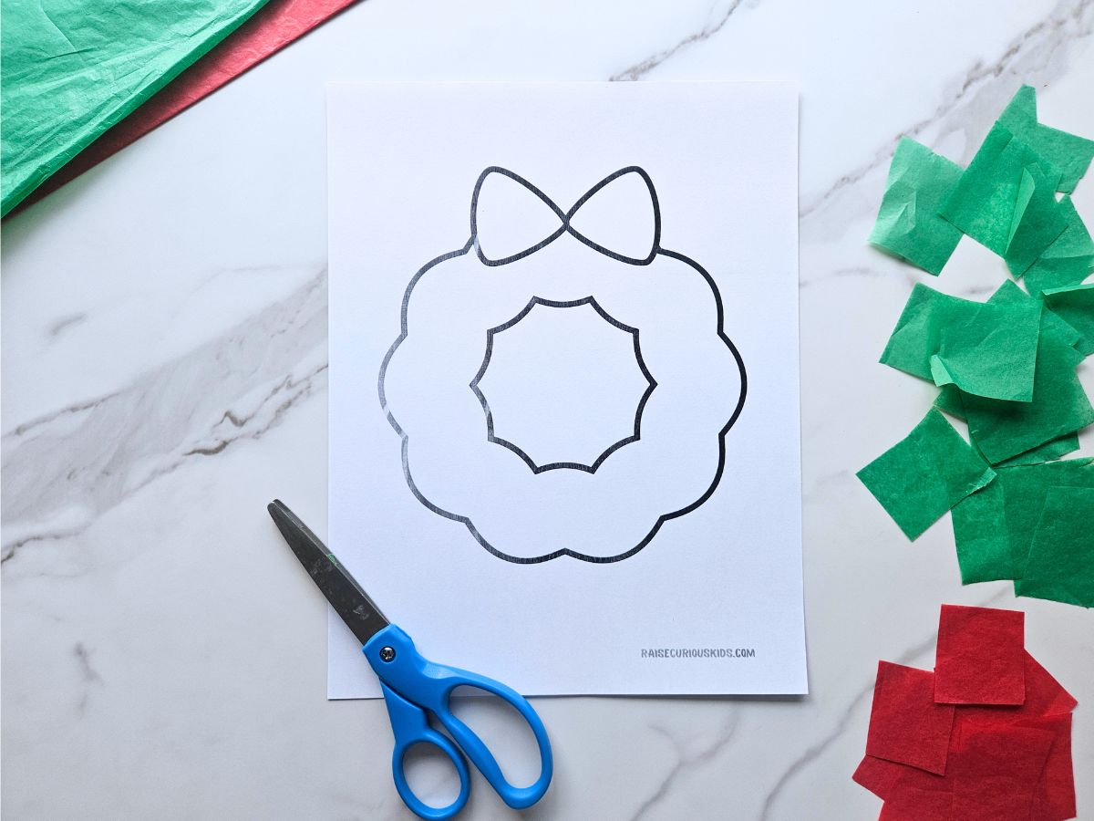 Christmas Wreath Tissue Paper Craft for Kids - Raise Curious Kids