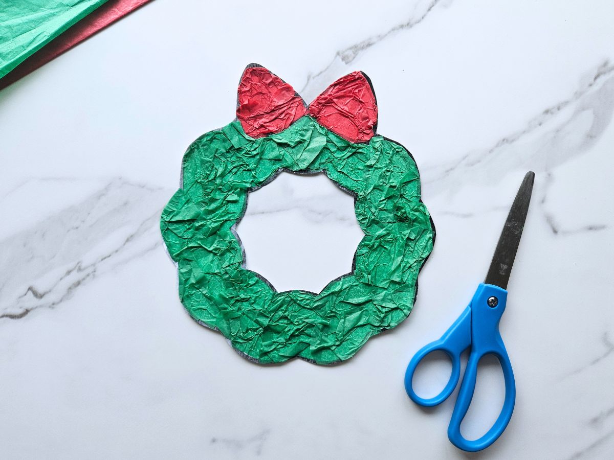Christmas Wreath Tissue Paper Craft for Kids - Raise Curious Kids