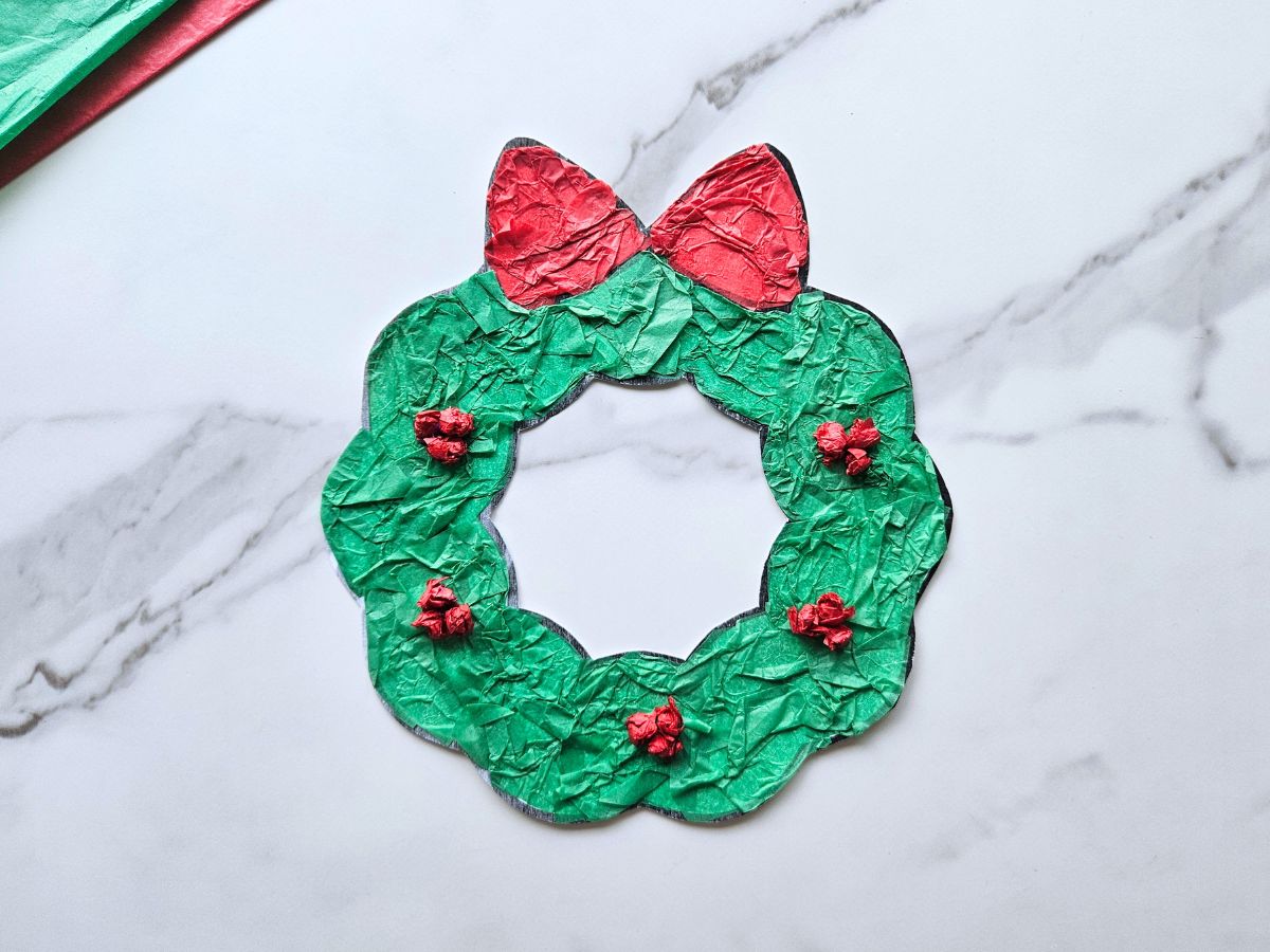 Christmas Wreath Tissue Paper Craft for Kids - Raise Curious Kids