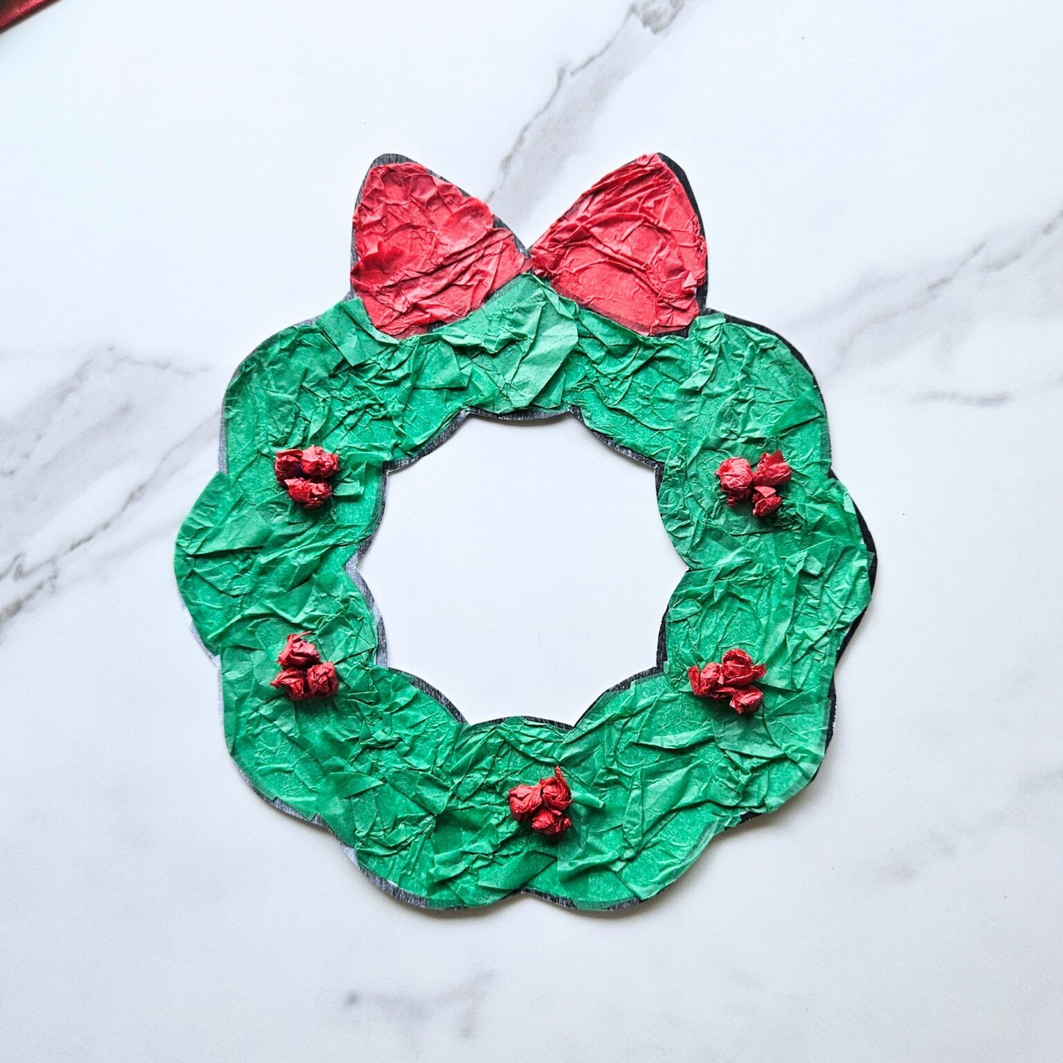 Christmas Wreath Tissue Paper Craft for Kids - Raise Curious Kids