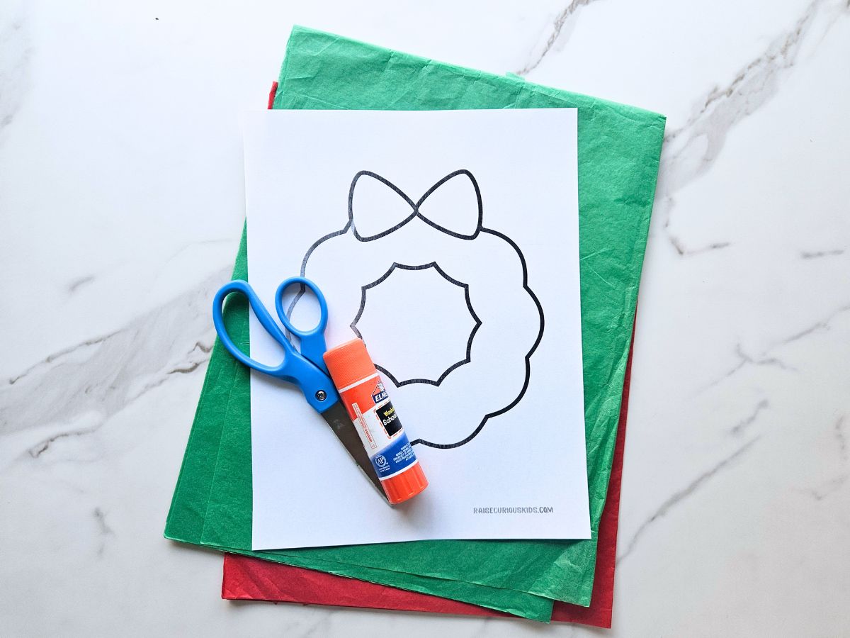 Christmas Wreath Tissue Paper Craft for Kids - Raise Curious Kids