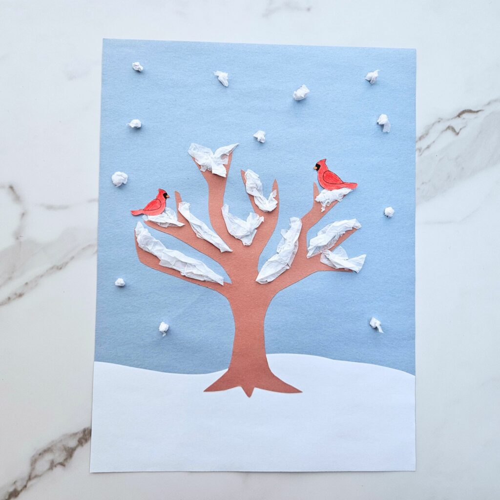 Winter Tree Tissue Paper Craft for Kids - Raise Curious Kids